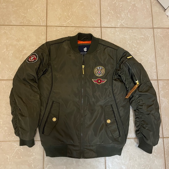 Jackets & Coats | Pilot Bomber Jacket Green With Orange Inside Rocawear Classic Girls 1416 ...